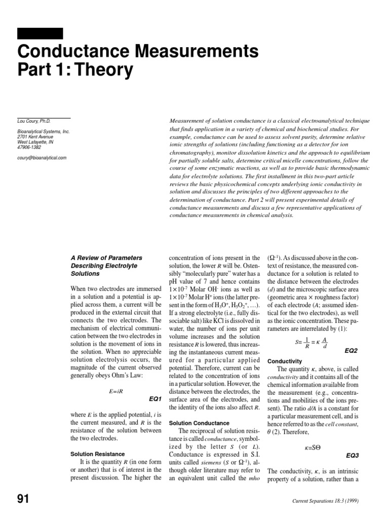 Conductivity Meter Theory | PDF | Physical Quantities | Chemistry