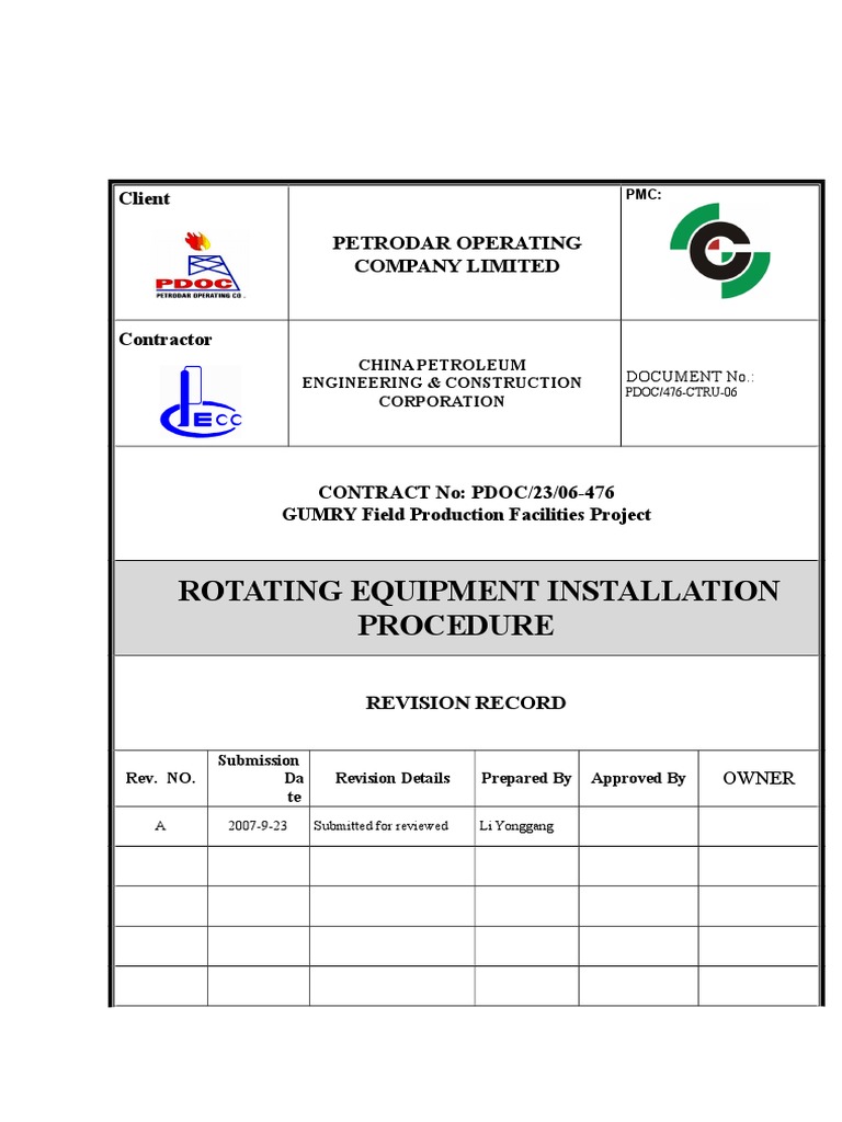 PDOC-476-CTRU-06 Rotating Equipment Installation Procedure | PDF ...