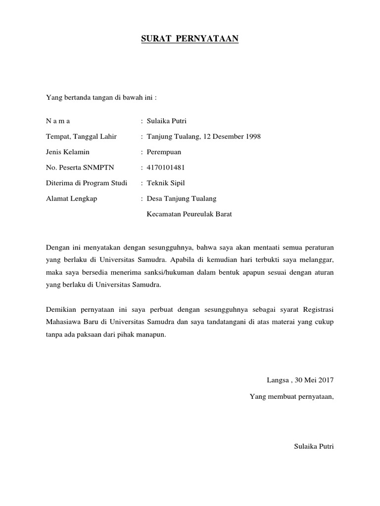 Surat Pernyataan Taat | PDF