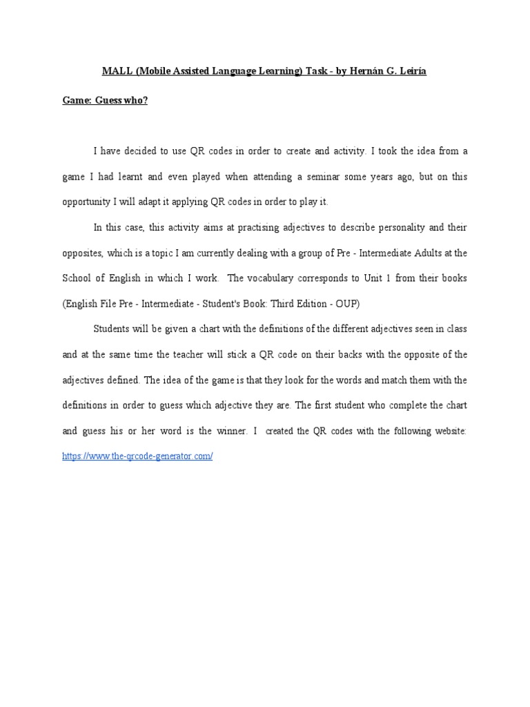 QR Code Game for Learning Adjectives | PDF | Career & Growth | Foreign ...
