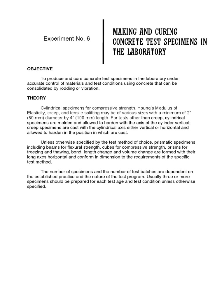 Making and Curing Concrete Test Specimens in The Laboratory: Experiment ...
