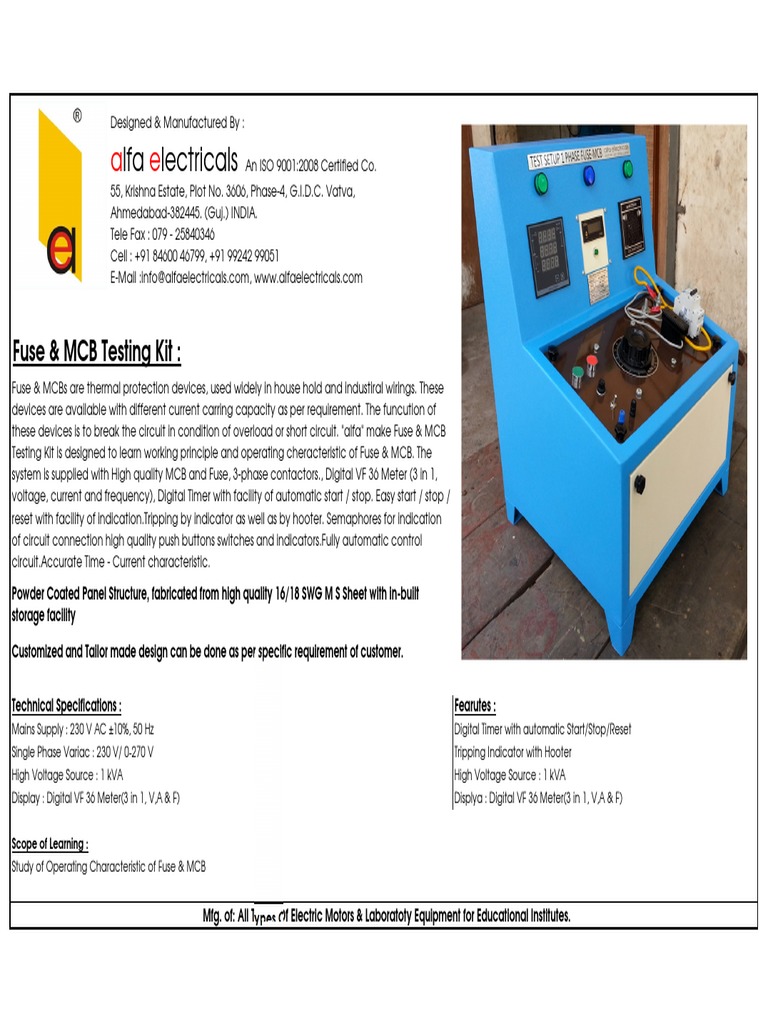 Fuse and MCB Testing Kit | PDF | Fuse (Electrical) | Electrical Components
