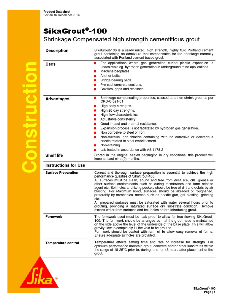 Grout 100 | PDF | Concrete | Pump