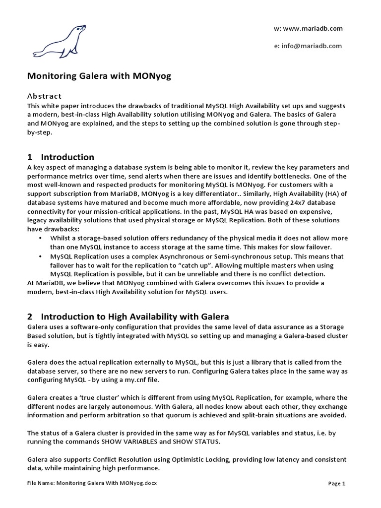 Galera Monitoring with MONyog | PDF | Replication (Computing) | My Sql