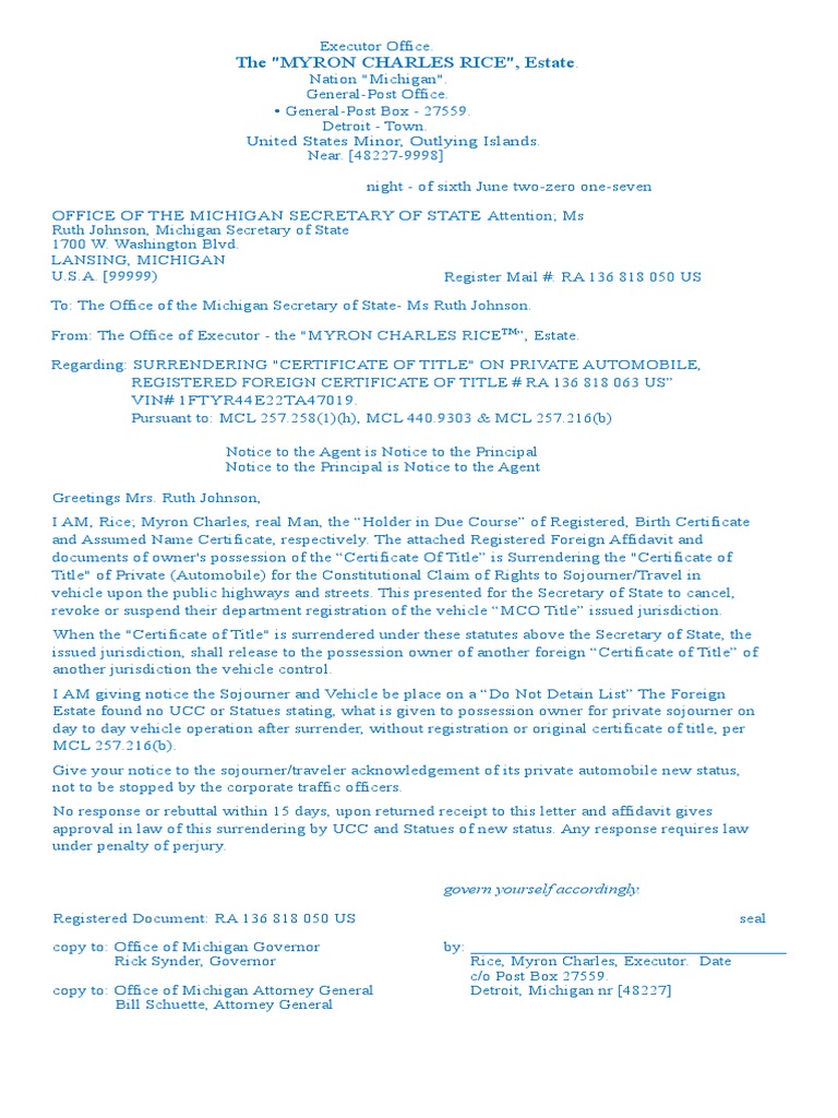 Surrender Cover Letter | PDF | Michigan | Virtue