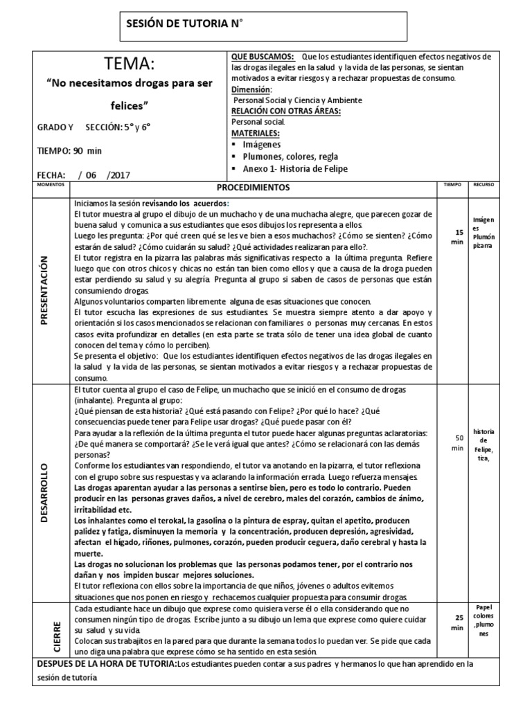 Sesión Sobre Drogas para 5° y 6° - Primaria | PDF | Drogas | Cerebro