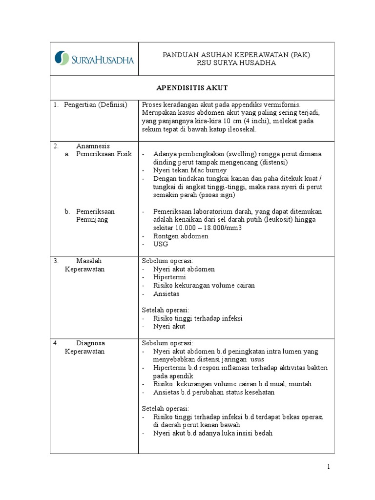 Contoh PAK Apendisitis | PDF
