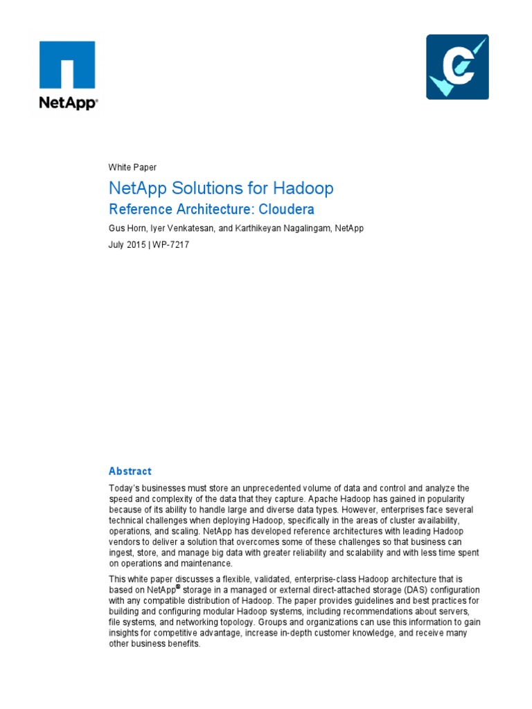 NetApp Solutions For Hadoop Reference Architecture | PDF | Apache Hadoop | Computer Cluster