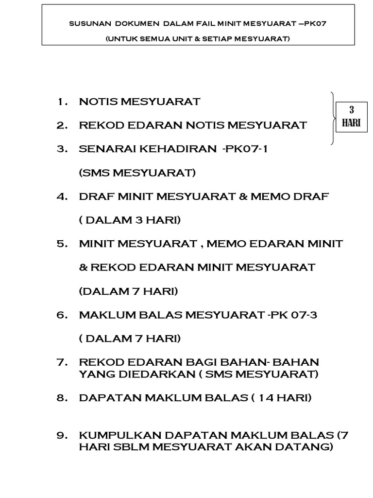 Susunan Dokumen Dalam Fail Minit Mesyuarat | PDF