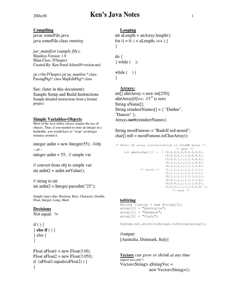 Kens Java Notes Pdf Pdf Java Programming Language String Computer Science