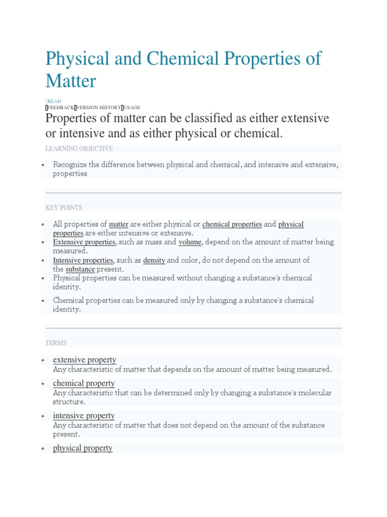 Physical and Chemical Properties of Matter | PDF | Chemical Substances ...