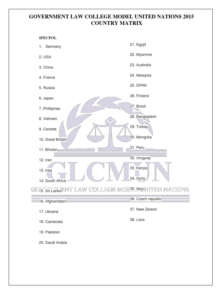 GLC Model UN 2015 Country Matrix | PDF