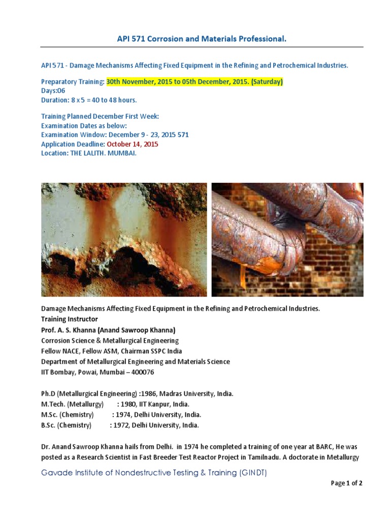API 571 Corrosion and Materials Professional | PDF | Doctor Of ...