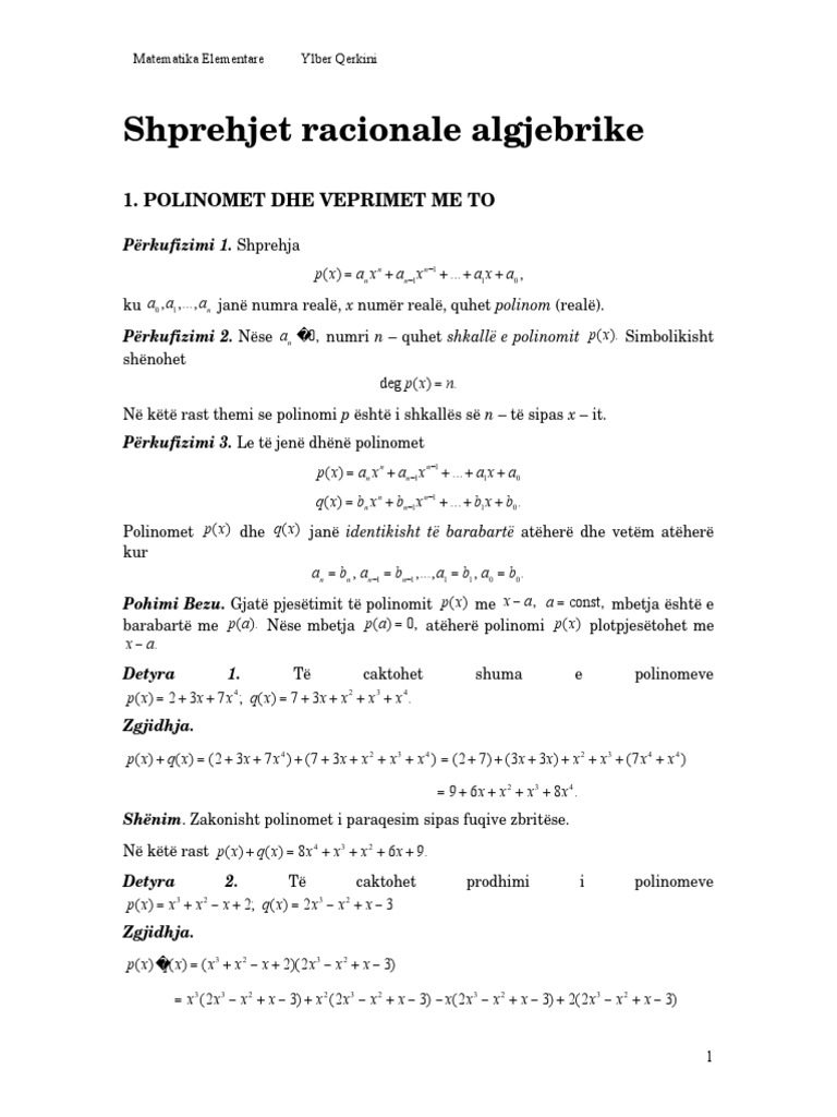 Shprehjet Racionale Algjebrike Ligjeratat Dhe Ushtrimet | PDF
