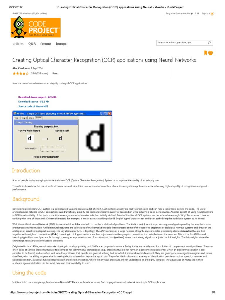 Creating Optical Character Recognition (OCR) Applications Using Neural ... Creating Optical Character Recognition (OCR) Applications Using Neural ...