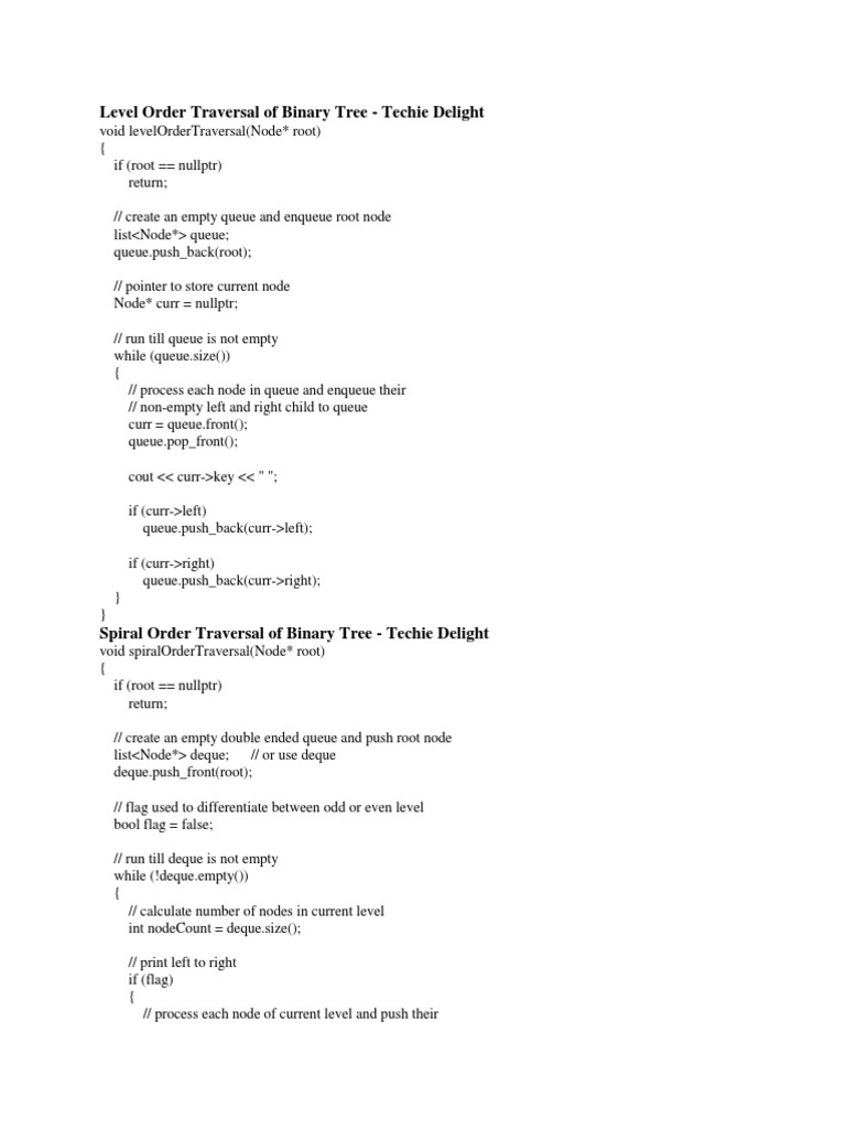Level Order Traversal of Binary Tree - Techie Delight | Download Free PDF | Queue (Abstract Data ...