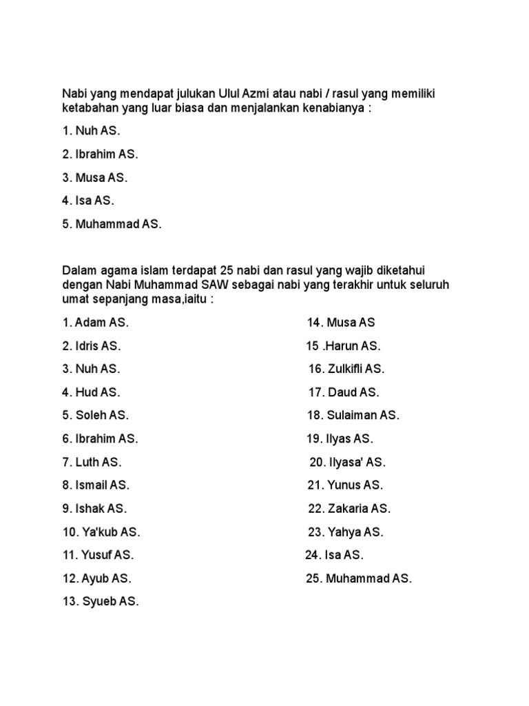 Kitab Rasul Ulul Azmi - Materi Soal