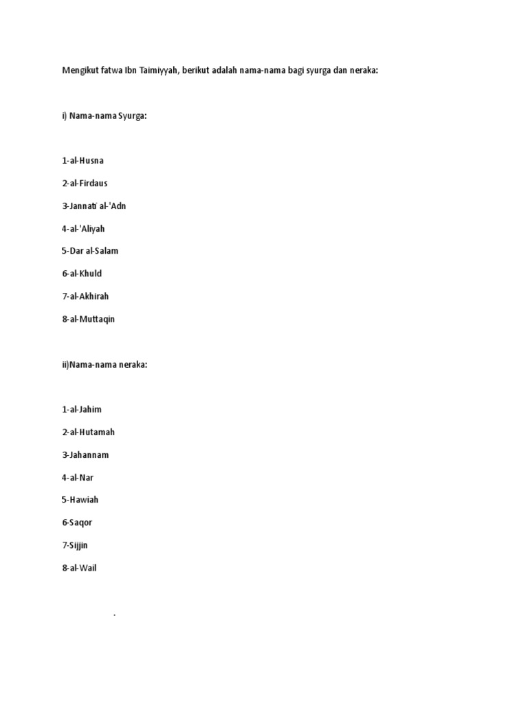 Nama Syurga N Neraka | PDF | Agama & Spiritualitas