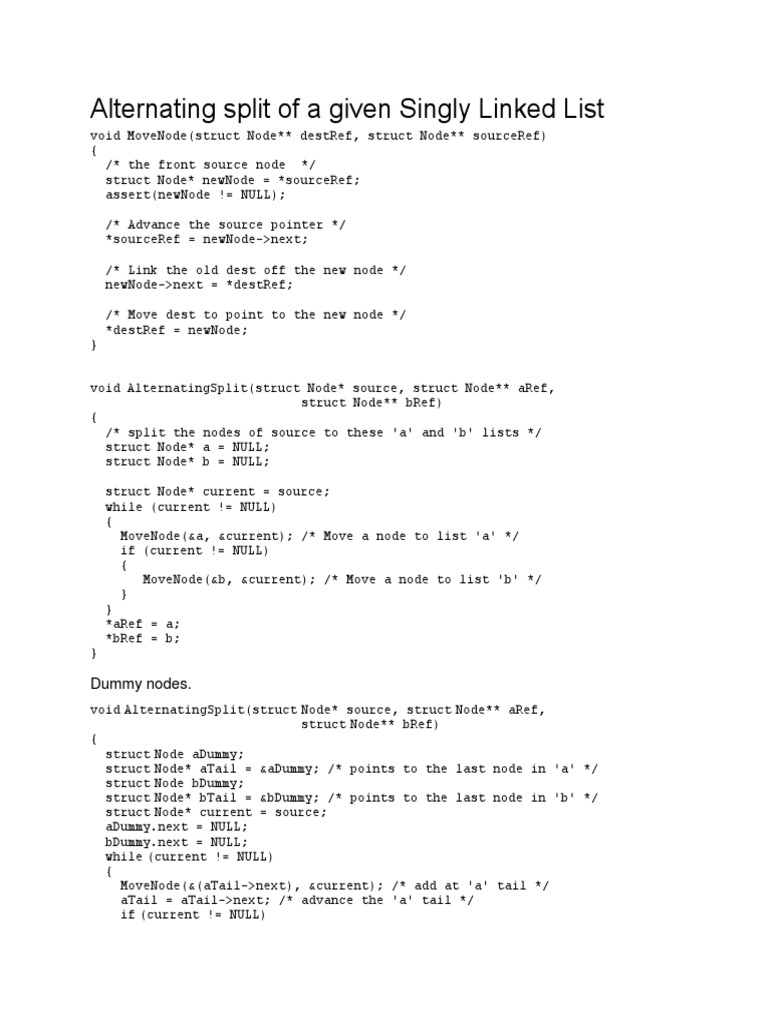Alternating Split of A Given Singly Linked List | PDF | Computer Data | Mathematical Concepts