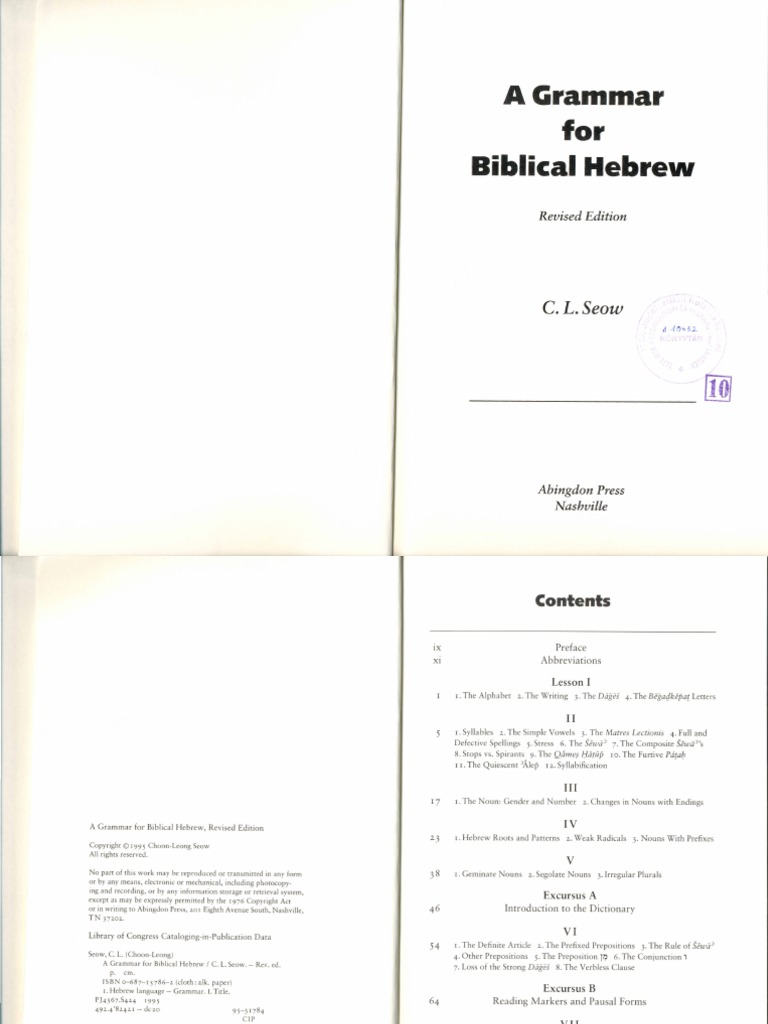 C. L. Seow - A Grammar For Biblical Hebrew (Revised Edition) | PDF ...