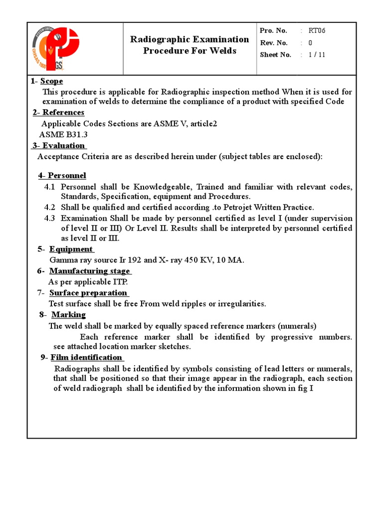 RT Procedure | PDF | Radiography | Welding