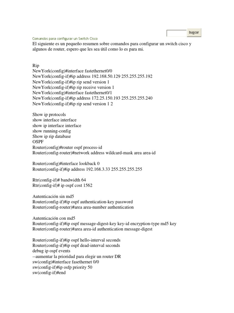Comandos básicos para configurar switches y routers Cisco | PDF | Arquitetura da internet ...