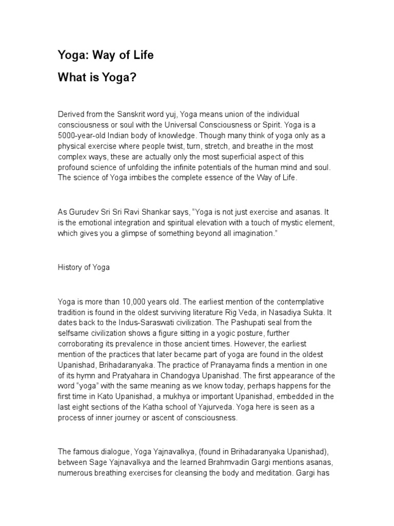 Yoga: Way of Life What Is Yoga? | Download Free PDF | Yoga Sutras Of ...