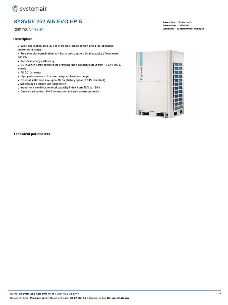 Sysvrf 252 Air Evo HP R | PDF | Air Conditioning | Hvac