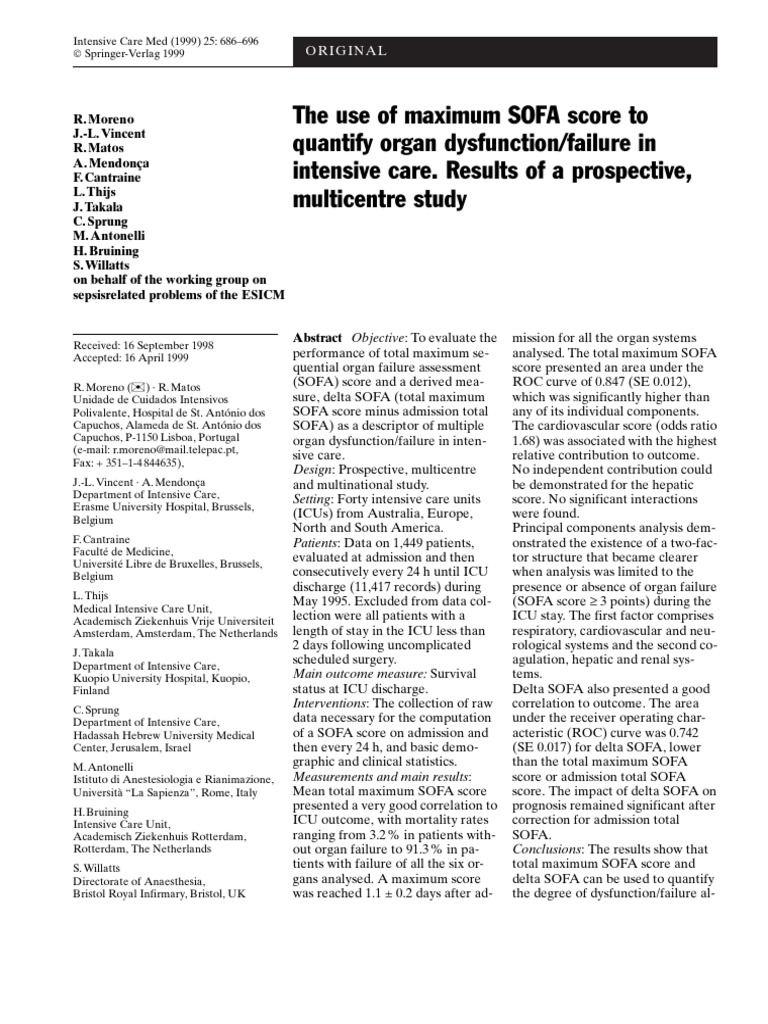 SOFA score.pdf | Intensive Care Unit | Intensive Care Medicine