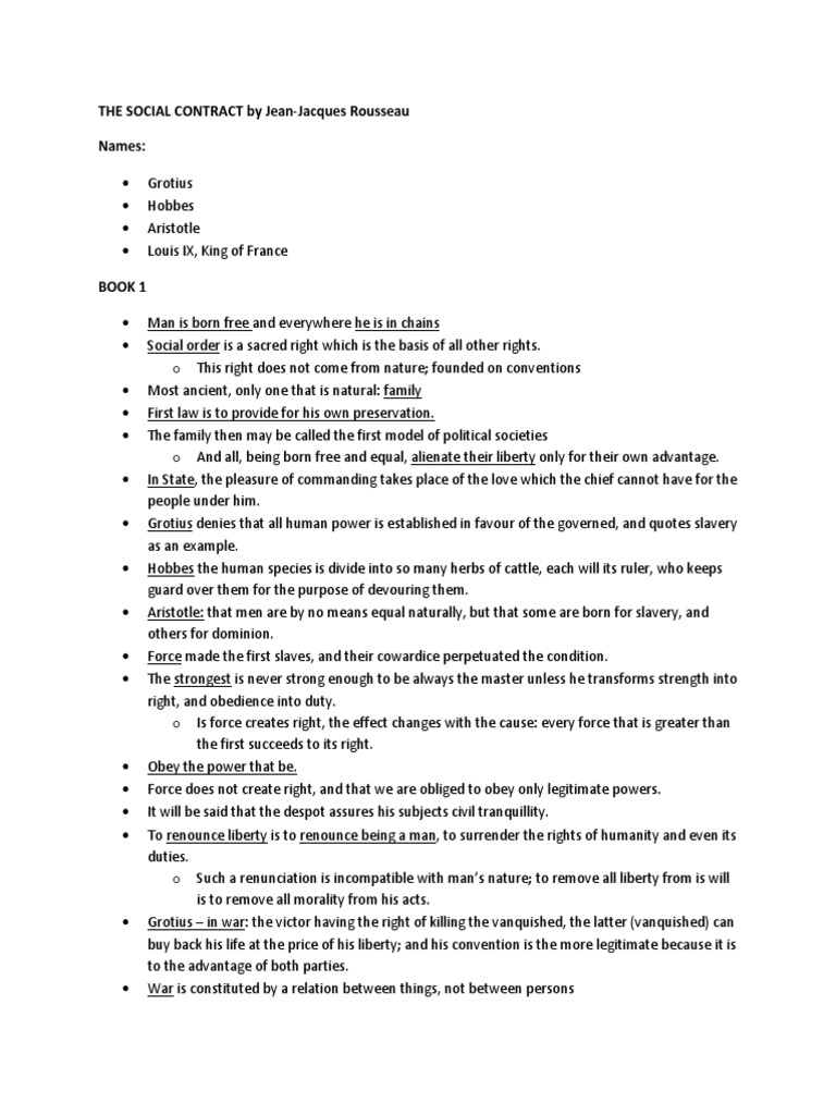 The Social Contract - Notes | PDF | Natural And Legal Rights | Social ...