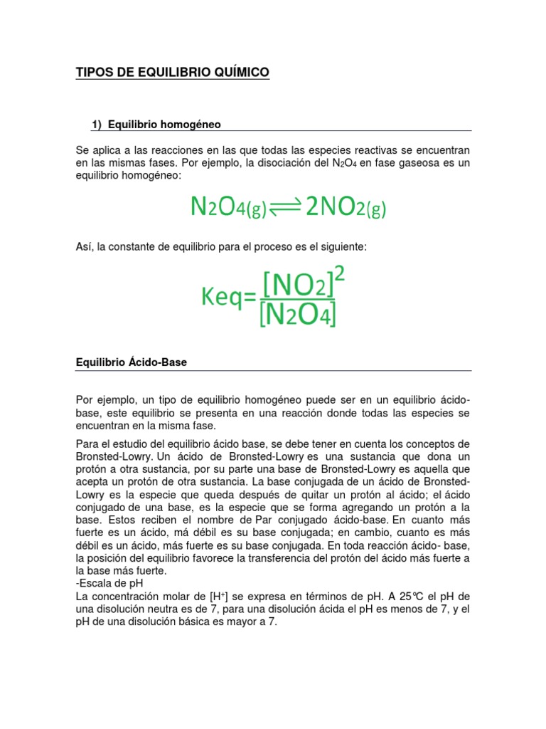 Equilibrio Químico: Homogéneo y Heterogéneo | PDF | Equilibrio químico ...