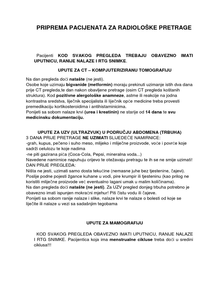 Priprema Pacijenta Za Pretrage