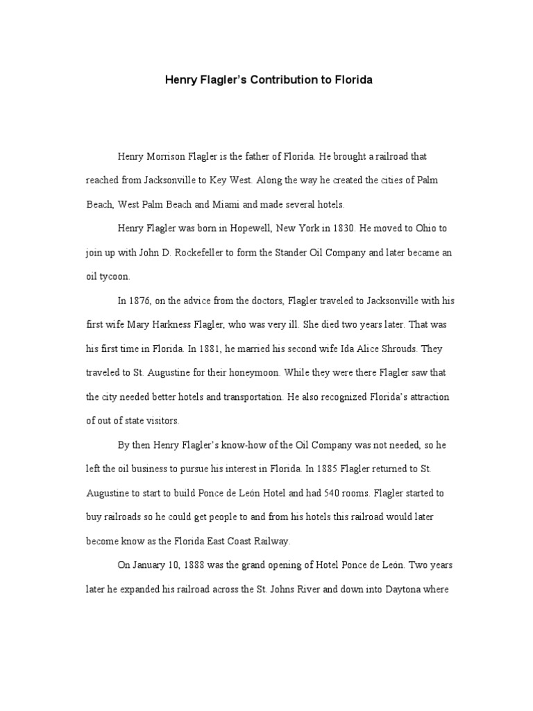 Henry Flagler: Florida's Railroad Pioneer | PDF | Politics | Travel
