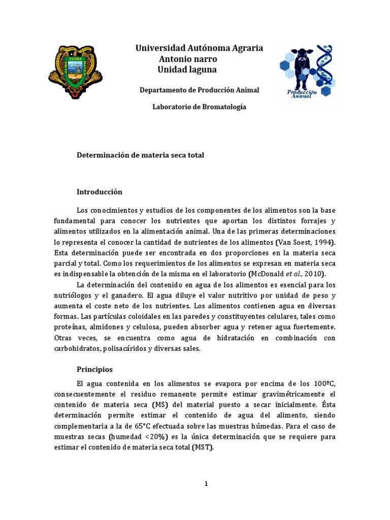 3.-Determinacion de Materia Seca | PDF | Alimentos | Nutrientes