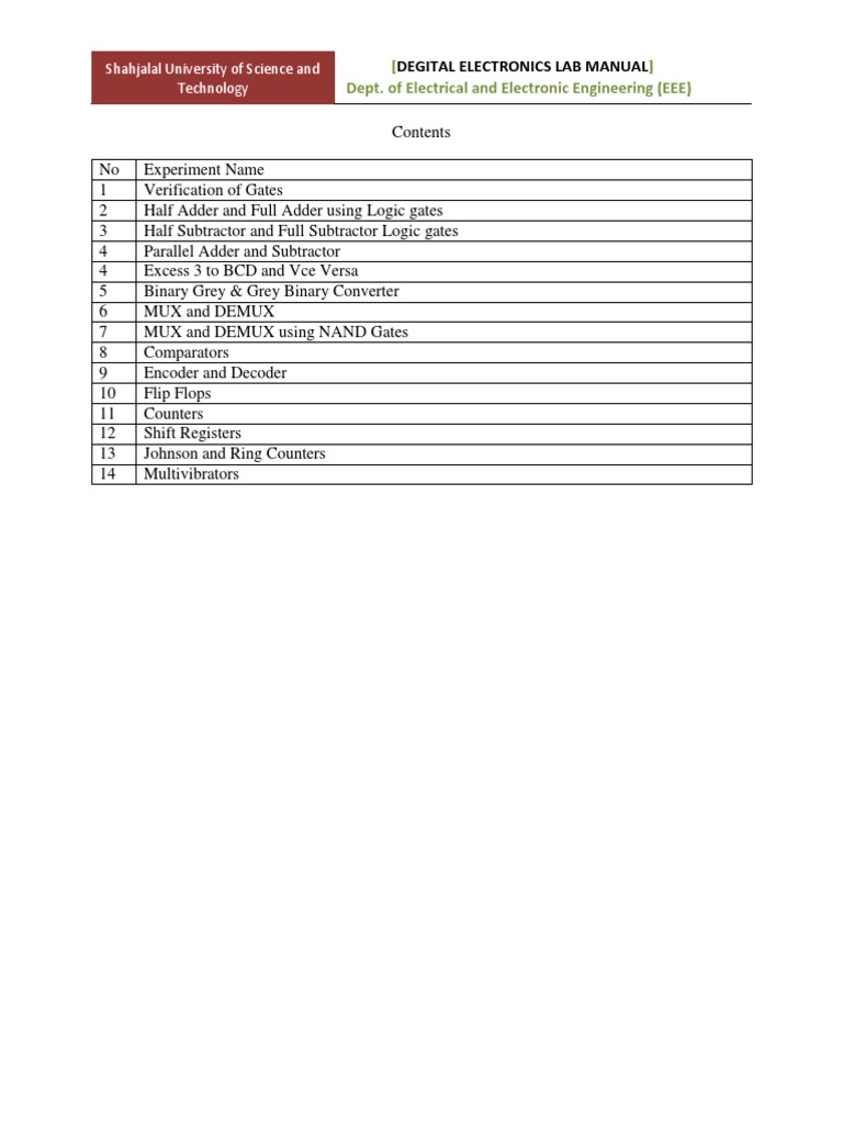 Digital Electronics Lab Manual | Download Free PDF | Digital Electronics | Logic Gate