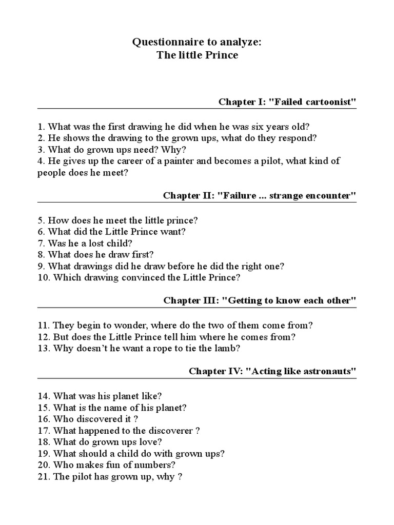 The Little Prince: Chapter Analysis Questions | PDF