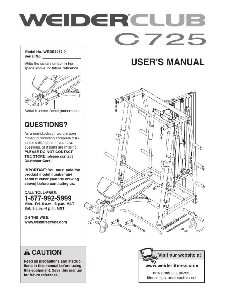 Weider C725 Manual | PDF | Screw | Manufactured Goods