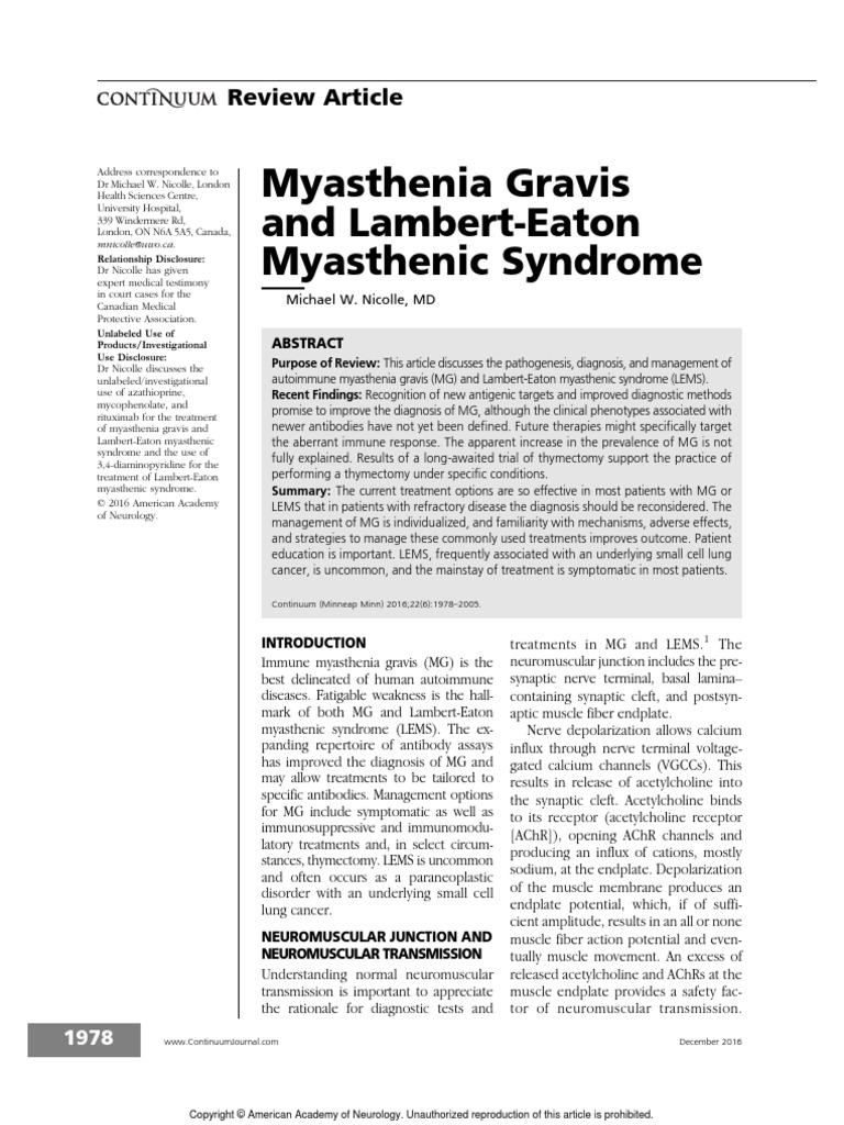 Myasthenia Gravis and Lambert-Eaton Myasthenic Syndrome - Continuum December 2016 | Download ...
