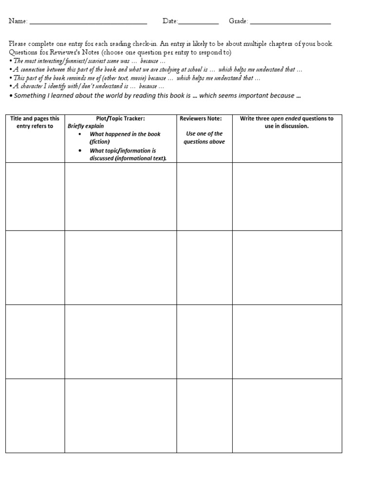 Student Reading Reflection Log | PDF | General Fiction