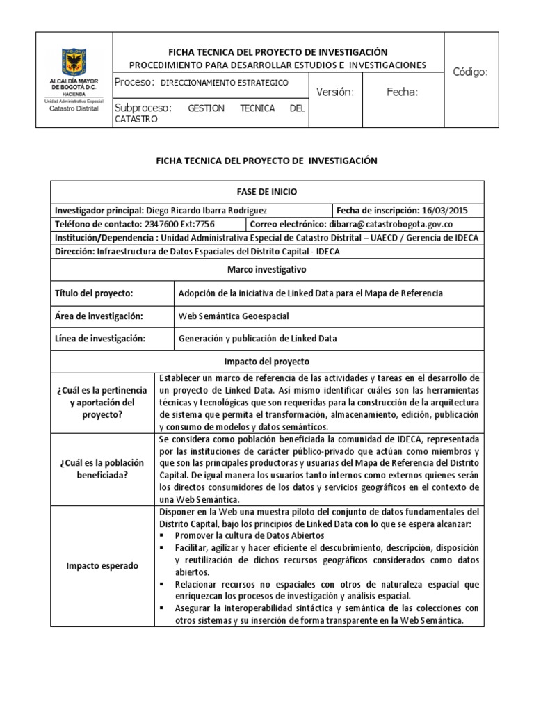 01 Ficha Tecnica Proyecto FormatoA1 | PDF | Web semántica | Ontología (Ciencias de la información)