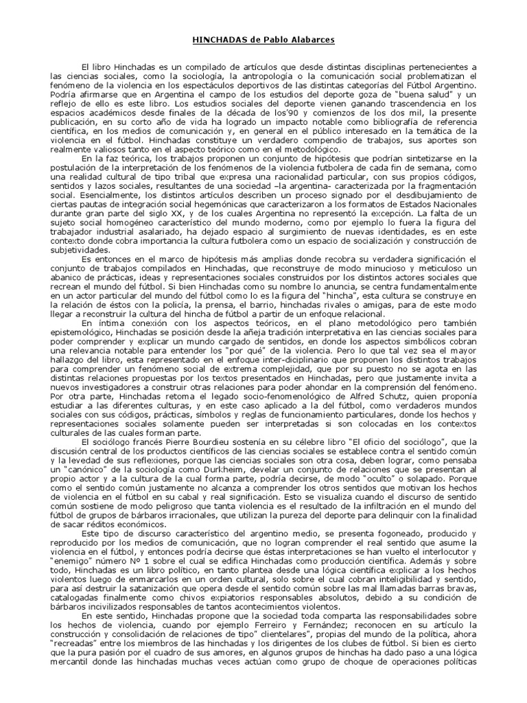 HINCHADAS de Pablo Alabarces | PDF | Sociedad | Sociología