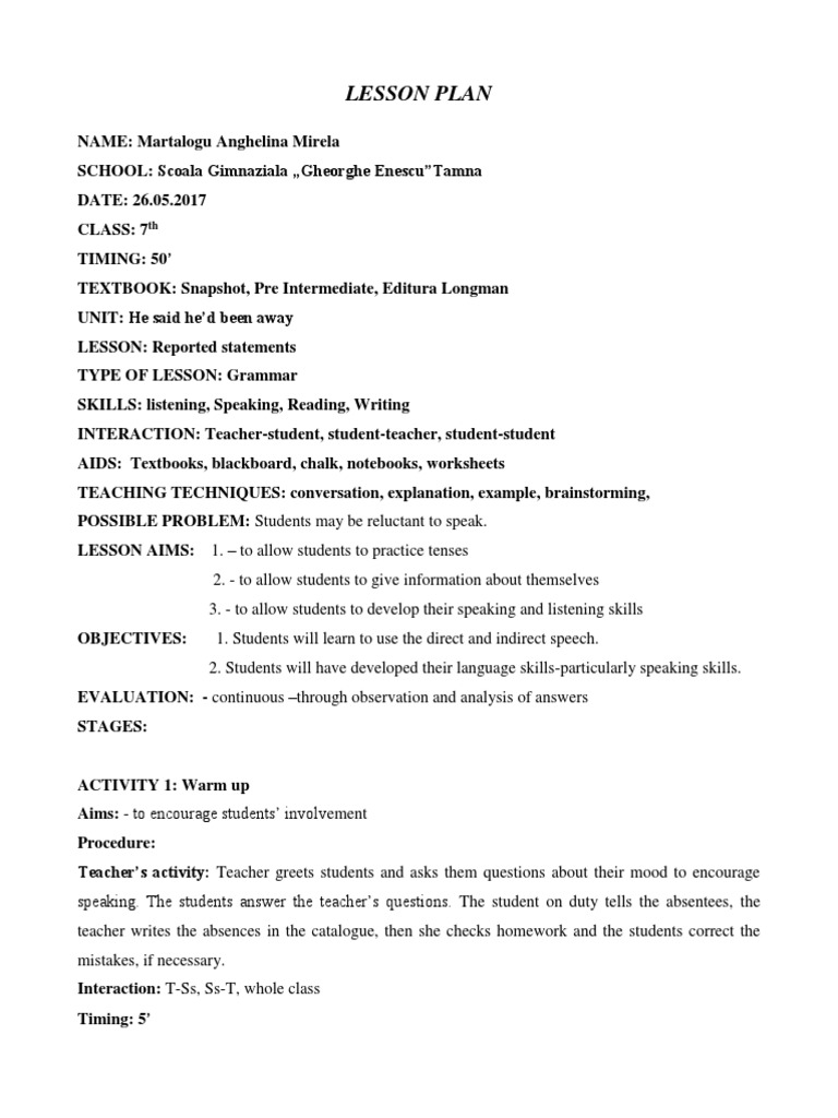 Lesson Plan 7 | PDF | Lesson Plan | Pedagogy