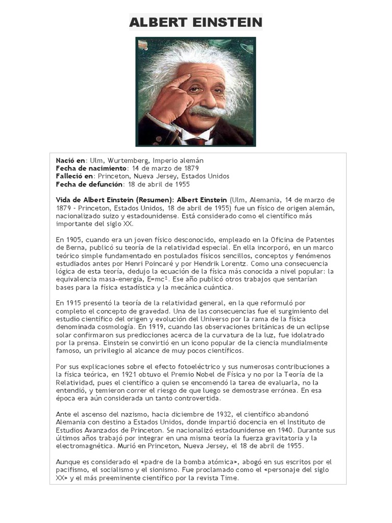 Biografía de Albert Einstein | PDF | Albert Einstein | Relatividad general