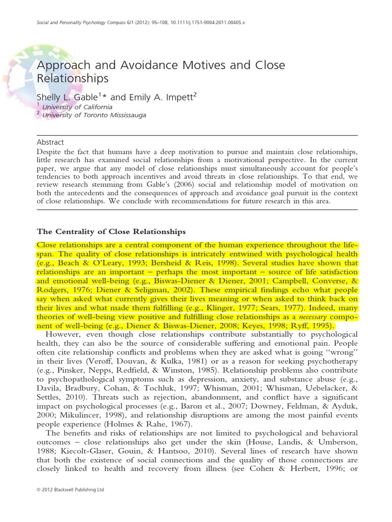Approach and Avoidance Motives and Close Relationships USEIIII PDF ...
