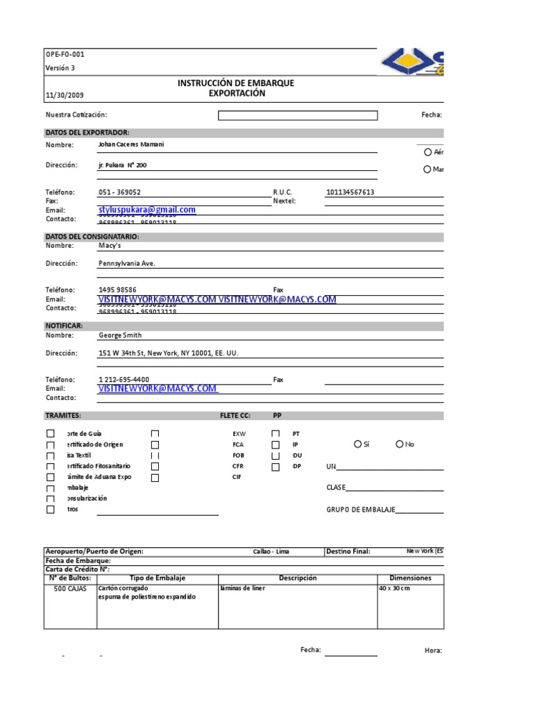 Instruccion de Embarque | PDF | Organización global de negocios ...