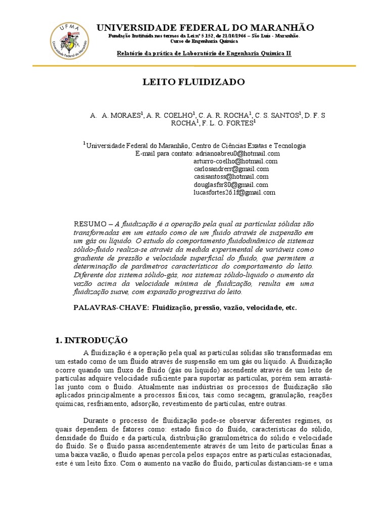 Leito Fluidizado - Relatório | PDF | Pressão | Gases
