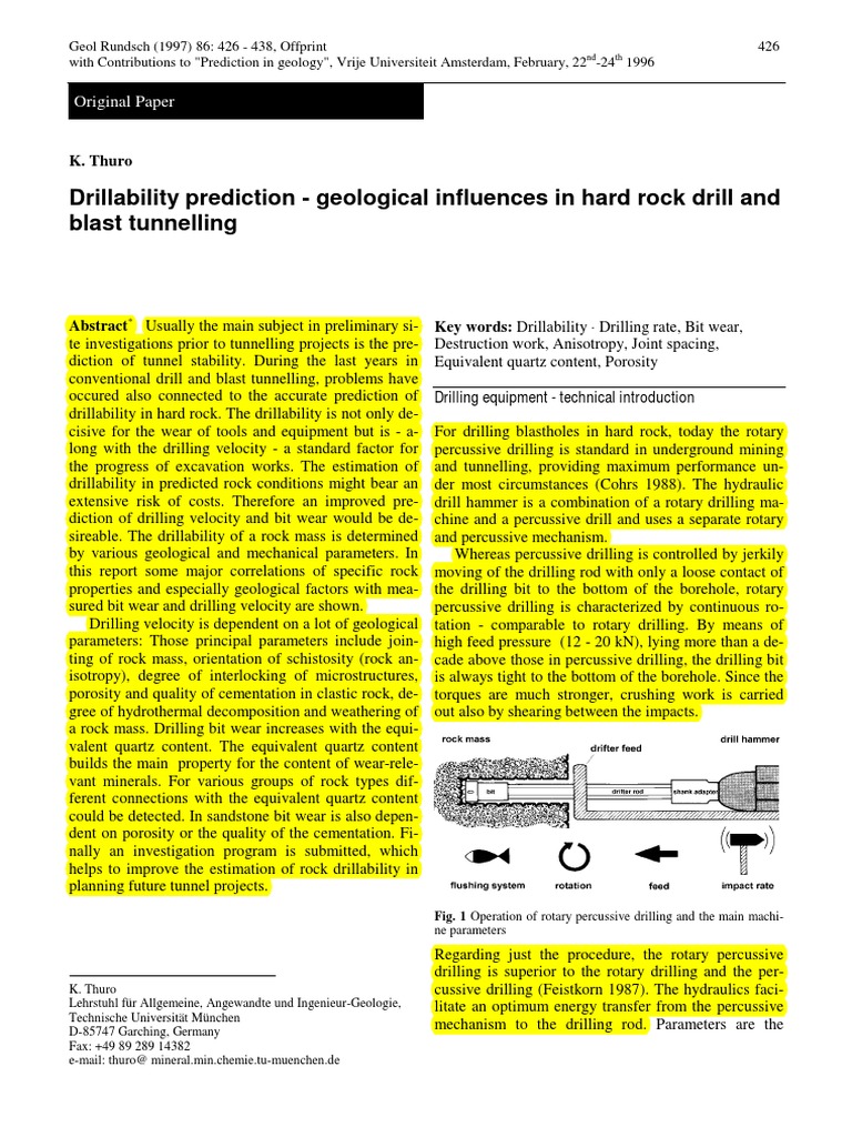 Drillability Prediction - Geological Influences in Hard Rock Drill and Blast Tunneling | PDF ...