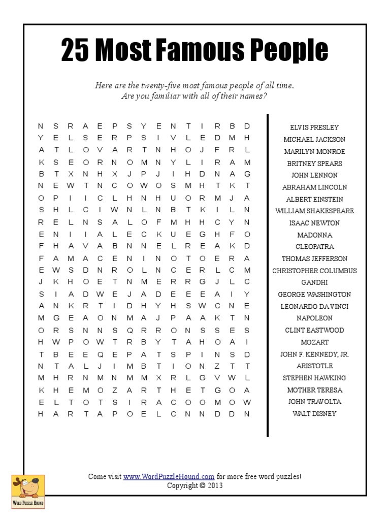 25 Most Famous People Word Search | PDF | Leisure