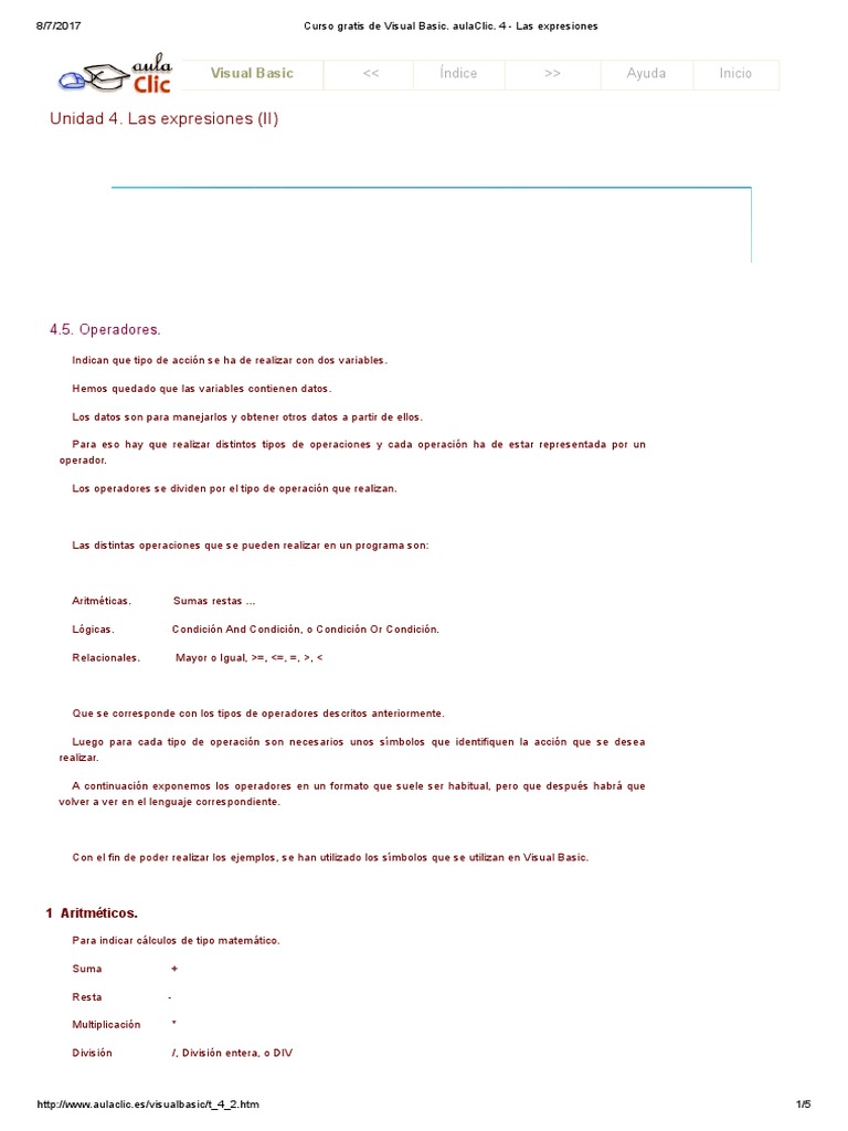 Curso Gratis de Visual Basic. AulaClic | Descargar gratis PDF | Informática | Software