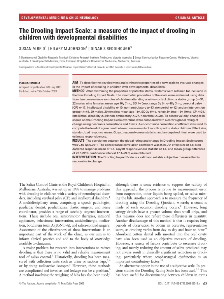 Drooling Impact Scale for Children | PDF | Effect Size | Confidence ...